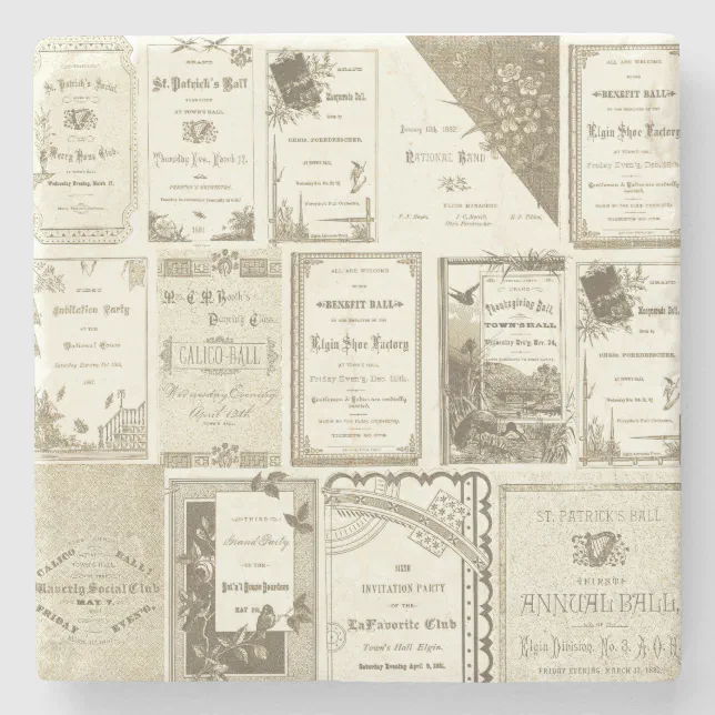 Elgin Illinois 1880's Sepia Club Invitations Party Stone Coaster | Zazzle
