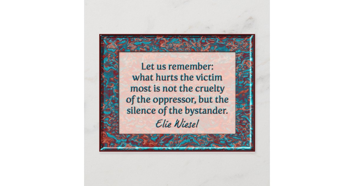 Elie Wiesel Bystander Quote Wall Plaque Postcard | Zazzle