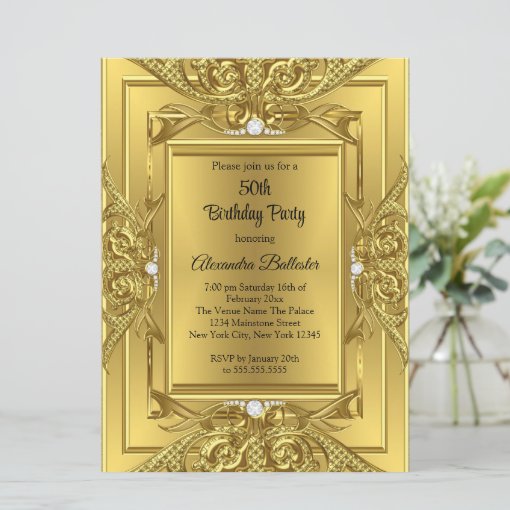 Elite Diamond Gold Elegant Birthday Party Photo Invitation | Zazzle