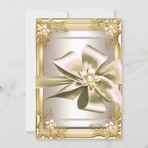 Elite Elegant Birthday Party Gold Cream Bow L Invitation | Zazzle