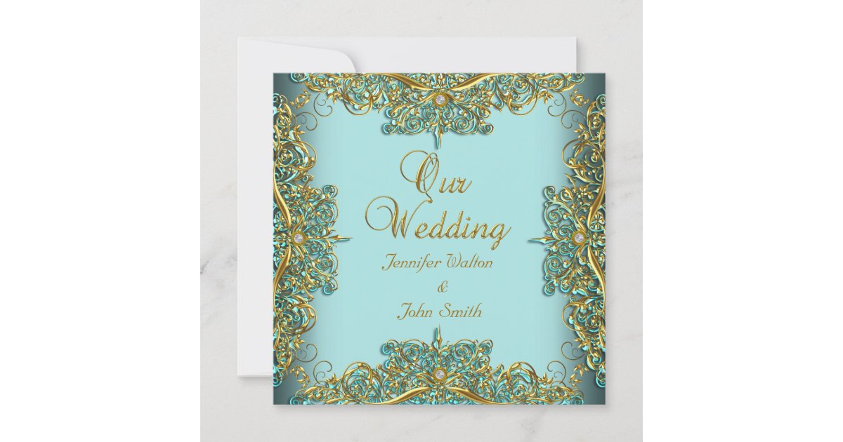 Elite Elegant Wedding Ornate Blue Set Gold Invitation | Zazzle
