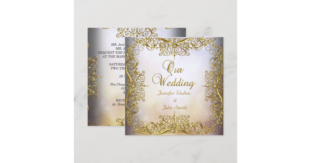 Elite Elegant Wedding Set Beige Gold Invitation | Zazzle