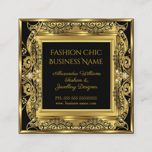 Elite Fashion Jewellery Designer Black Gold Jewels Square Business Card ...