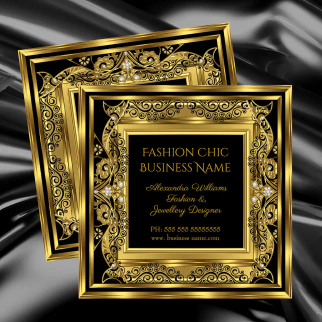 Elite Fashion Jewellery Designer Black Gold Jewels Square Business Card ...