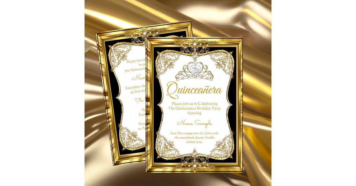 Elite Gold White Black Princess Quinceanera Tiara Invitation | Zazzle