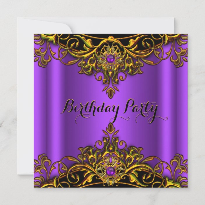 Elite Purple Gold Lace Elegant Birthday Party Invitation | Zazzle.com