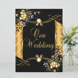 Elite Wedding Gold Black Floral Diamonds Invitation | Zazzle