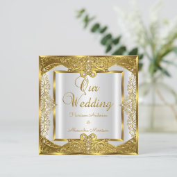 Elite Wedding Gold White Pearls Golden Frame Invitation | Zazzle