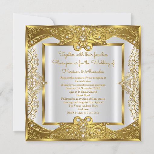Elite Wedding Gold White Pearls Golden Frame Invitation | Zazzle