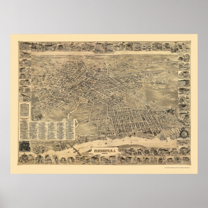 Elizabeth, NJ Panoramic Map - 1898 Poster | Zazzle.com