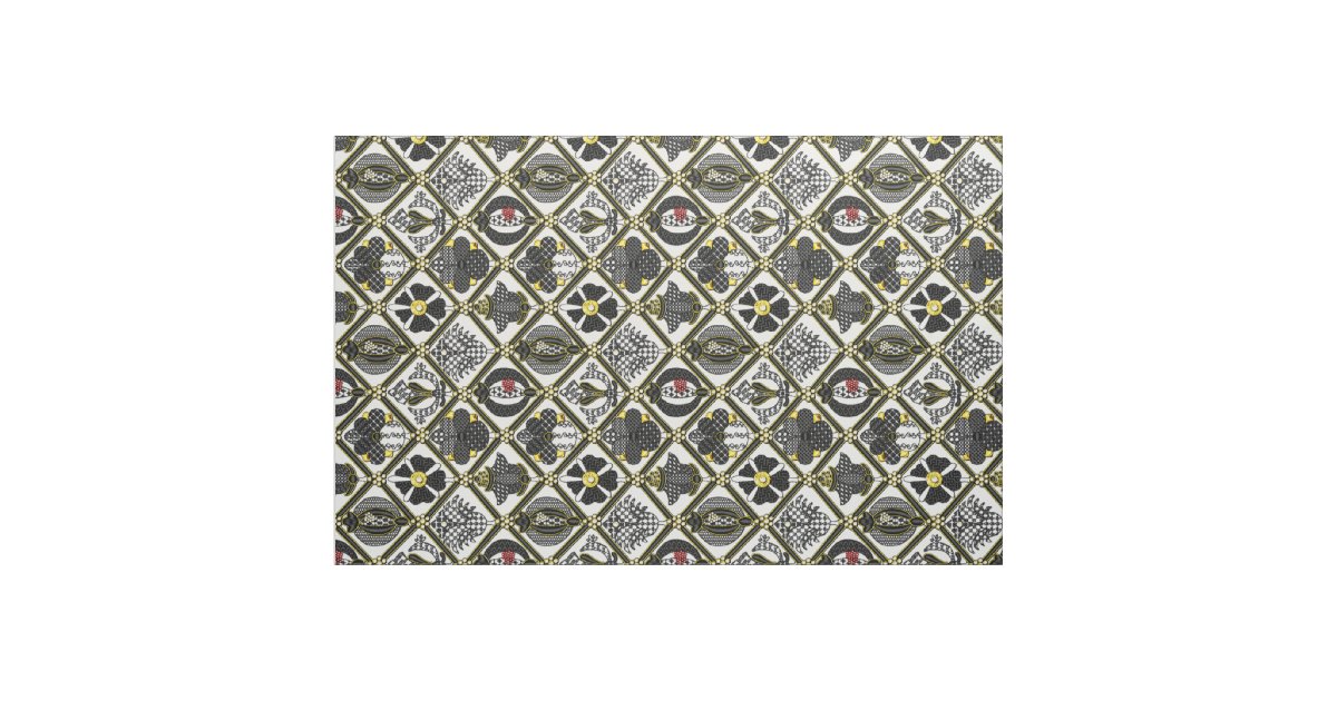 Elizabethan Blackwork tile Fabric | Zazzle