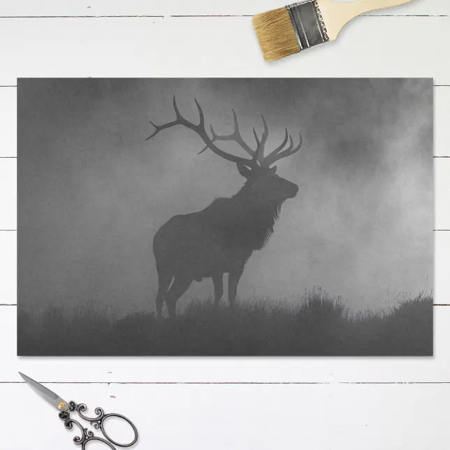 Elk Black and White Silhouette Decoupage Tissue Paper | Zazzle