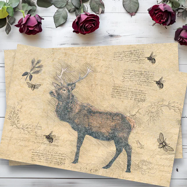 Elk Decoupage Vintage Ephemera Tissue Paper | Zazzle