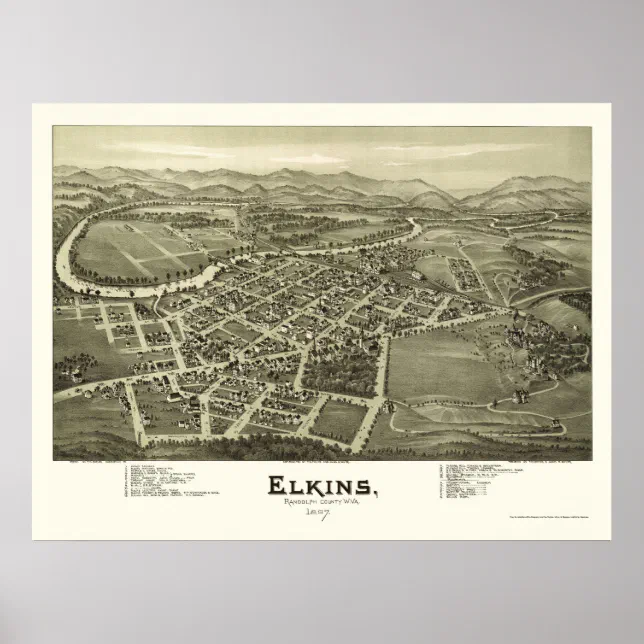 Elkins, WV Panoramic Map - 1897 Poster | Zazzle