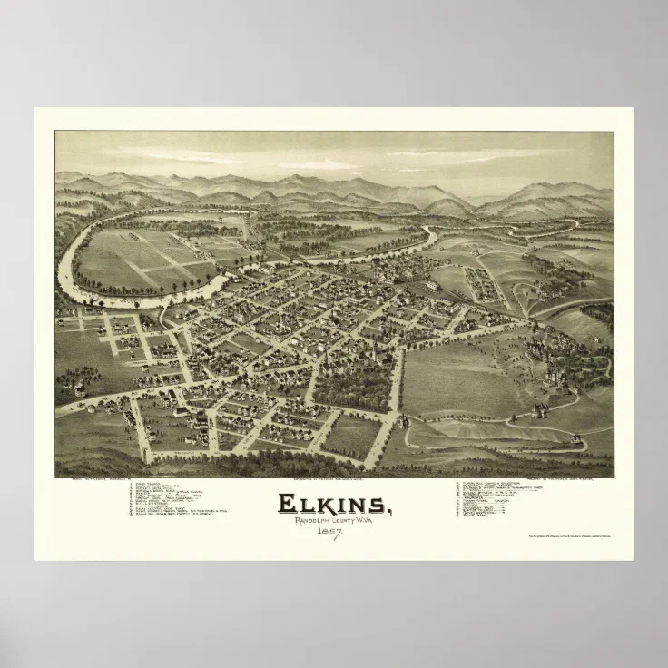 Elkins, WV Panoramic Map - 1897 Poster | Zazzle