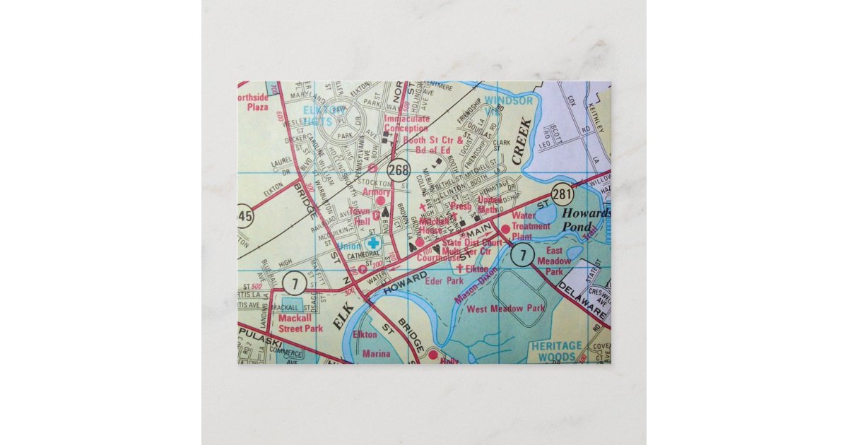 ELKTON, MD Vintage Map Postcard | Zazzle