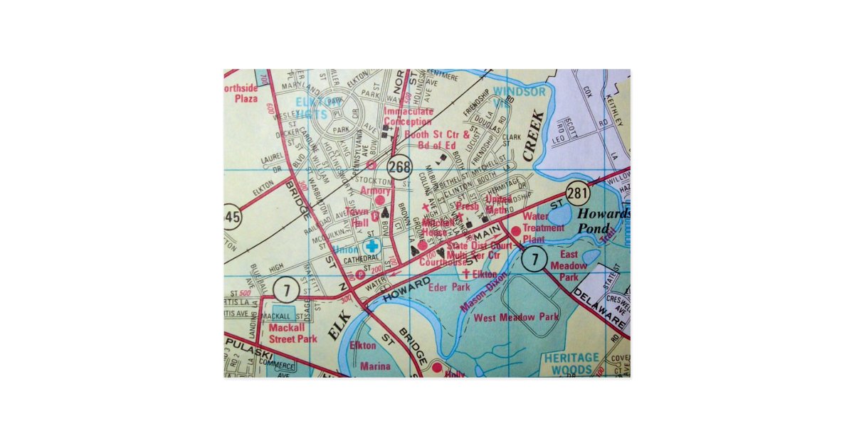 ELKTON, MD Vintage Map Postcard | Zazzle.com