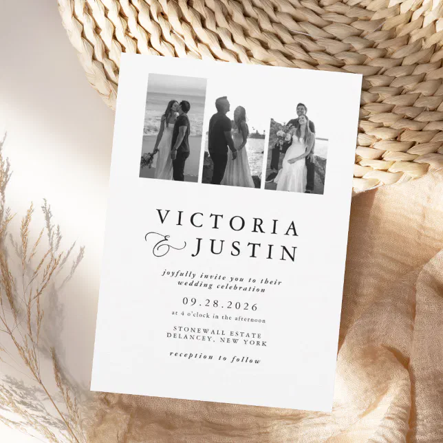 ELLA Modern Photo Collage Wedding Invitation | Zazzle