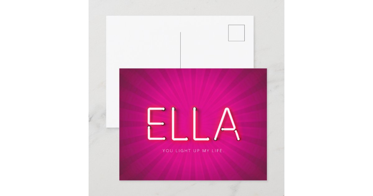 Ella name in glowing neon lights postcard | Zazzle