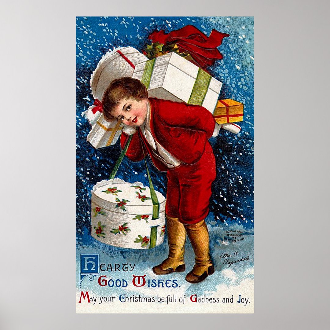Ellen H. Clapsaddle - Christmas Shopping Boy Poster | Zazzle