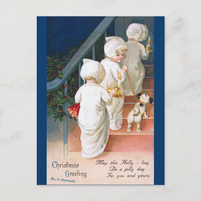 Ellen H. Clapsaddle: Christmas Toddler Girls Holiday Postcard | Zazzle