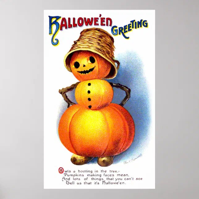 Ellen H. Clapsaddle: Funny Pumpkin Character Poster | Zazzle
