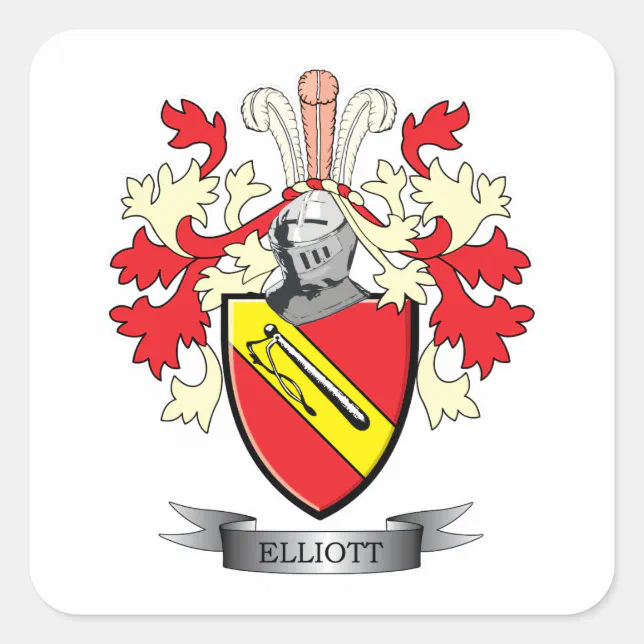 Elliott Family Crest Coat of Arms Square Sticker | Zazzle