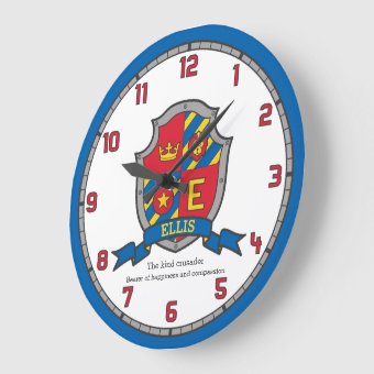 Ellis name meaning heraldry shield letter E lion Large Clock | Zazzle