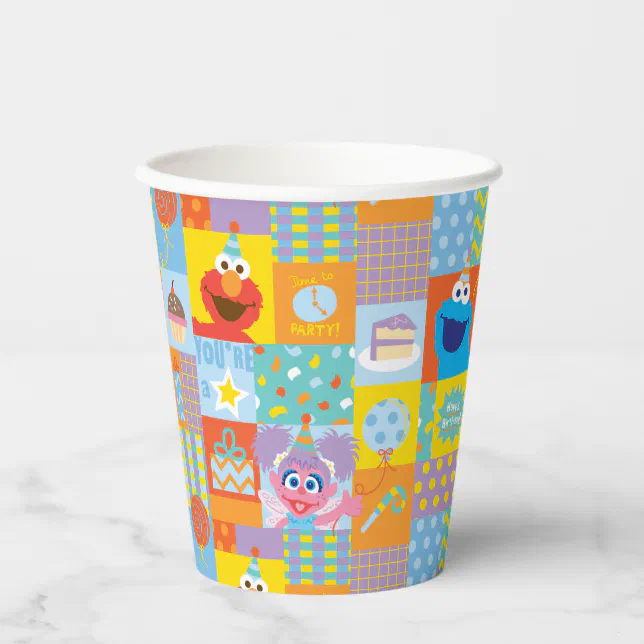 Elmo, Abby, and Cookie Monster Birthday Pattern Paper Cups | Zazzle