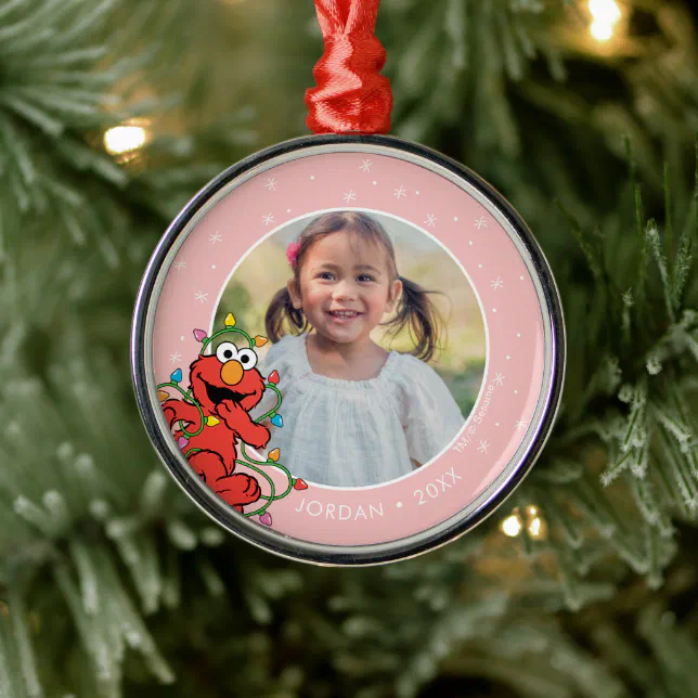 Elmo Christmas Lights | Personalized Name & Photo Metal Ornament | Zazzle