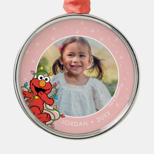 Elmo Christmas Lights | Personalized Name & Photo Metal Ornament | Zazzle
