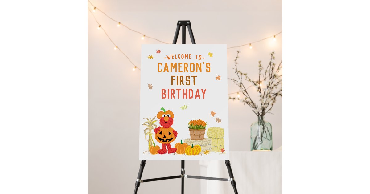 Elmo Fall Pumpkin First Birthday Welcome Sign | Zazzle