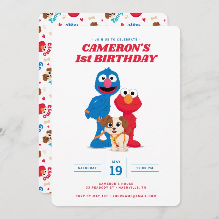 Elmo, Grover & Tango Birthday Invitation | Zazzle