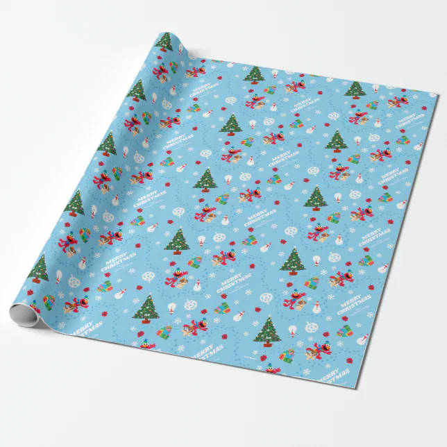 Elmo & Tango Blue Christmas Pattern Wrapping Paper | Zazzle