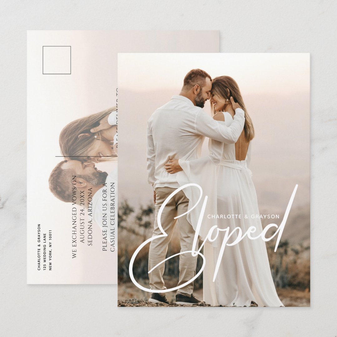 Eloped Wedding Photo Just Married Celebration Announcement Postcard ...
