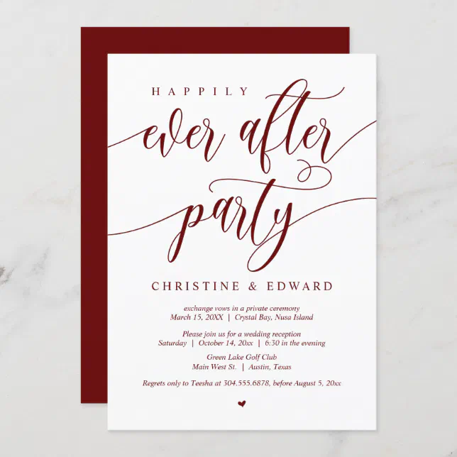 Elopement, Happily Ever After Party, Burgundy Wine Invitation | Zazzle