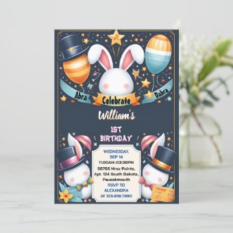 Embark Cute Bunny Tv Party Magic Show 1st Birthday Invitation | Zazzle