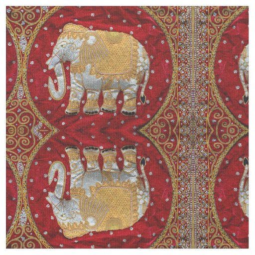 Embellished Indian Elephant Red and Gold Fabric | Zazzle