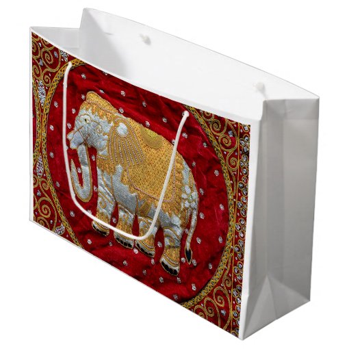 Embellished Indian Elephant Red and Gold Large Gift Bag | Zazzle