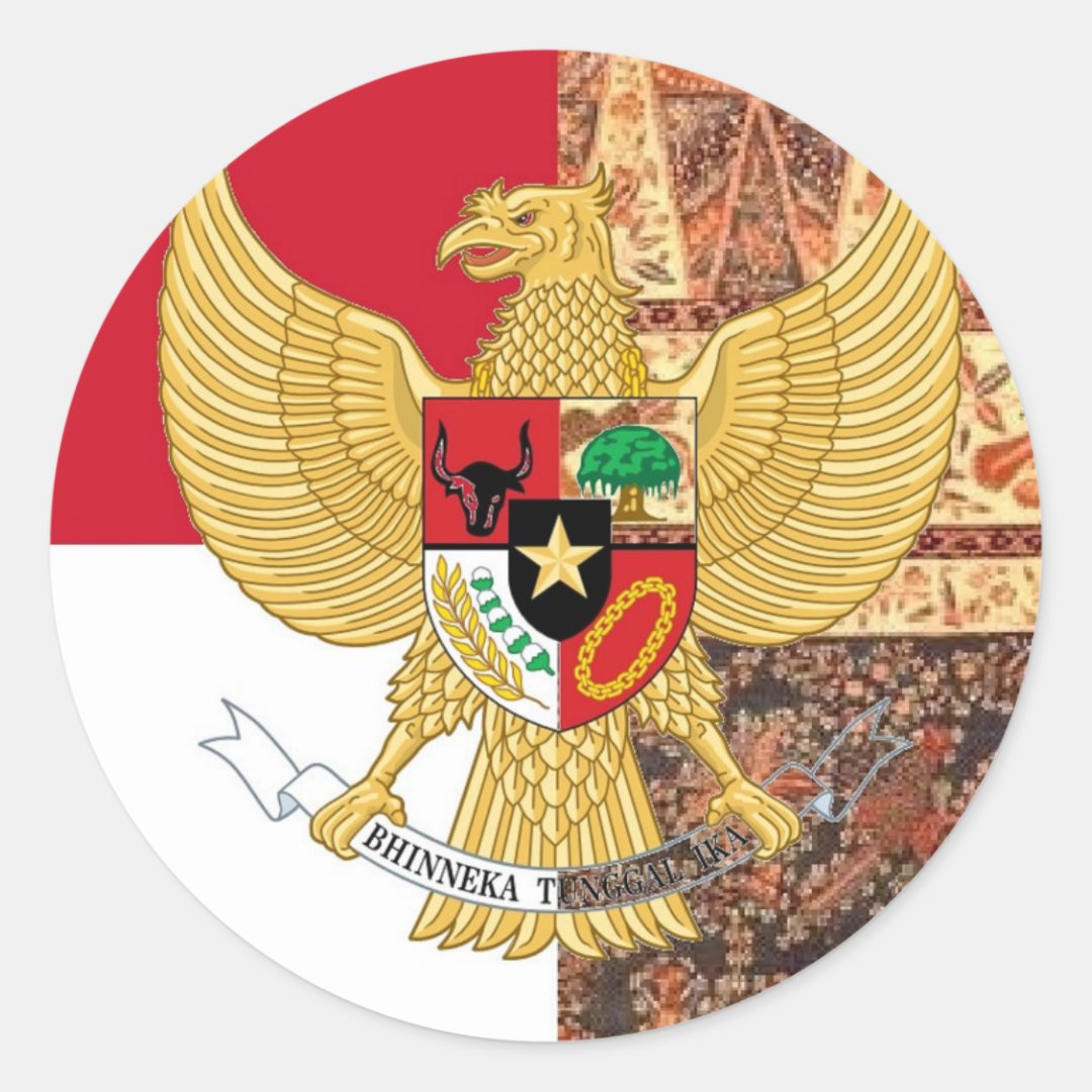 Emblem of Indonesia - Garuda Pancasila Batik Flag Classic Round Sticker ...