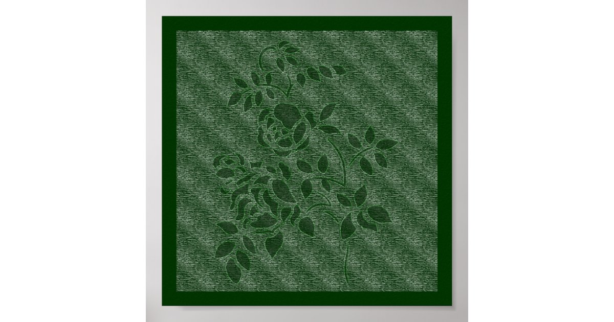 Embossed Effect Green Stencil Roses Floral Poster | Zazzle