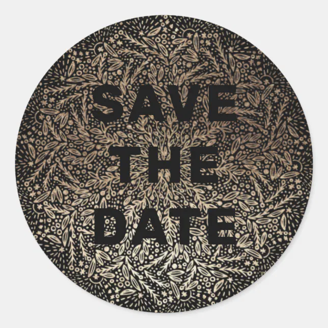 Embossed | Formal Elegant Winter Black Gold Foil Classic Round Sticker ...