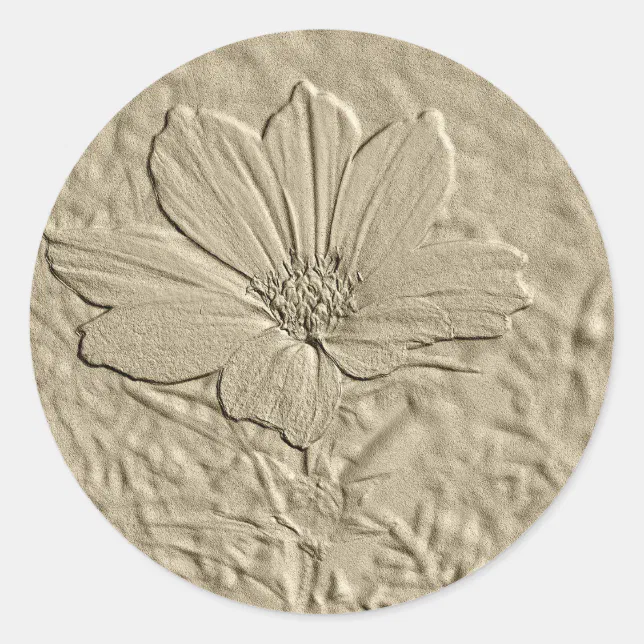 Embossed Look Gold Cosmos Flower Classic Round Sticker | Zazzle