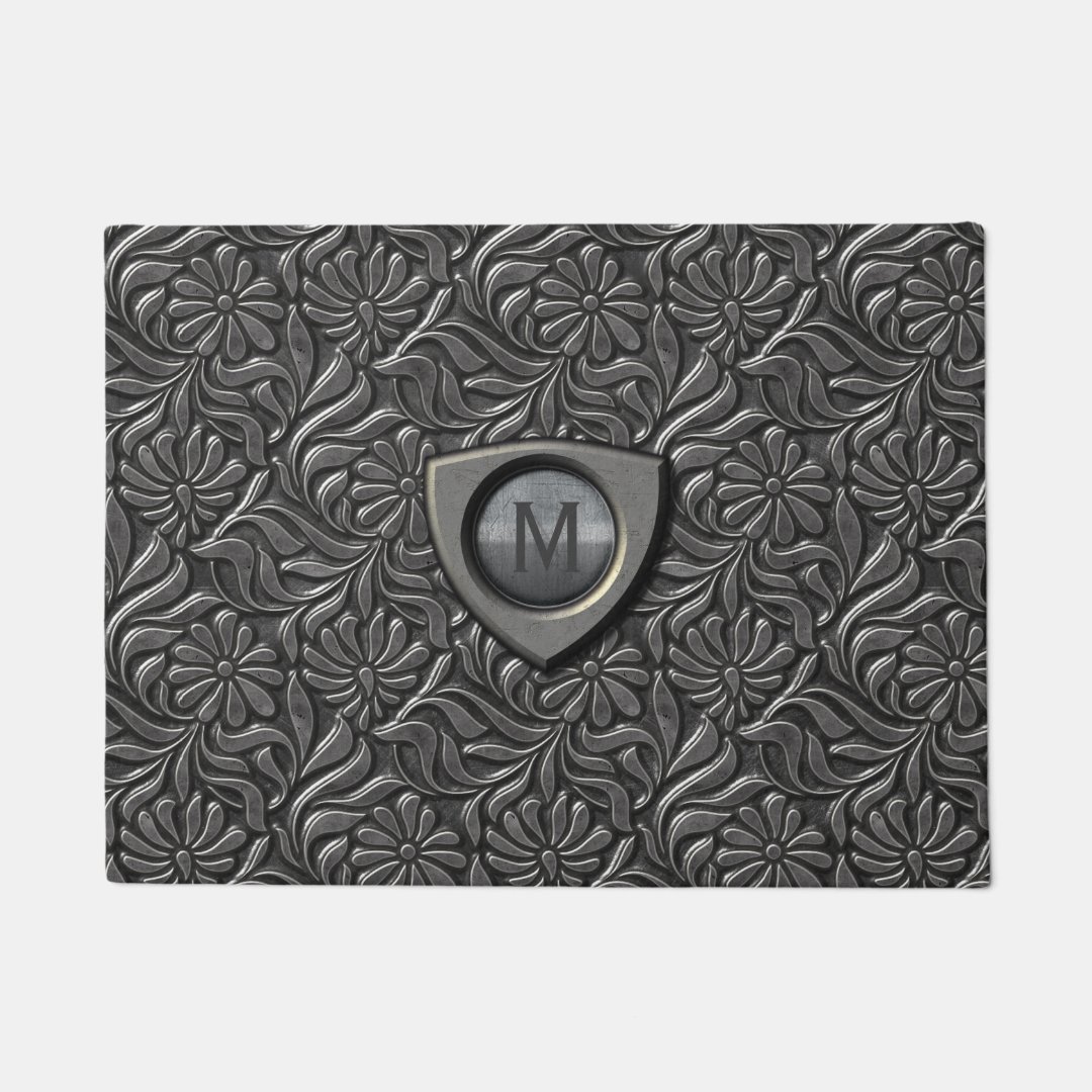 Embossed Metal Shield Monogram ID139 Doormat | Zazzle