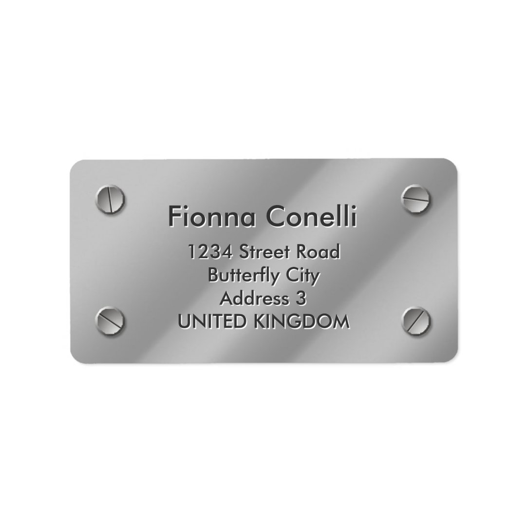 Embossed Silver Steel Plate Address Label Template | Zazzle