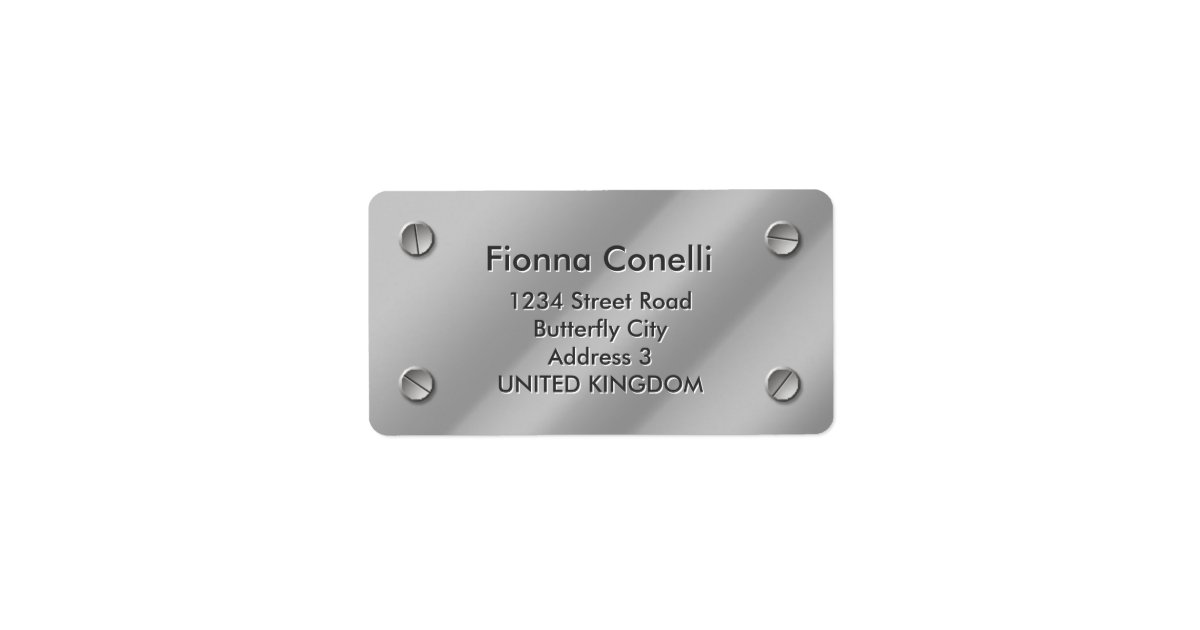 Embossed Silver Steel Plate Address Label Template | Zazzle