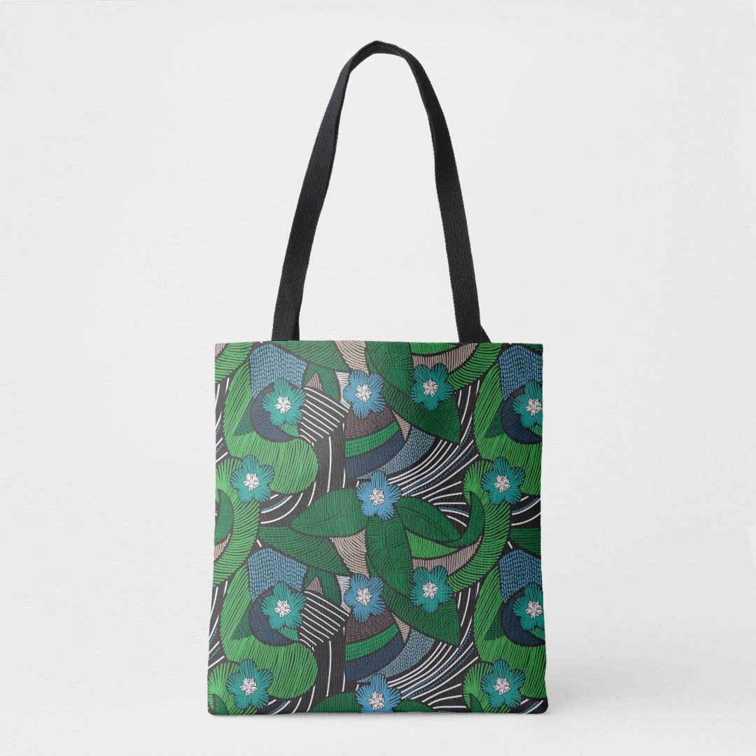 Embroidered Blue Flower Pattern Drawing Tote Bag | Zazzle