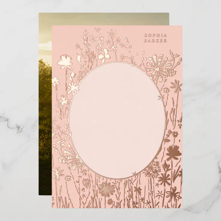 Embroidered Floral Blank Blush Gold Foil Invitation | Zazzle