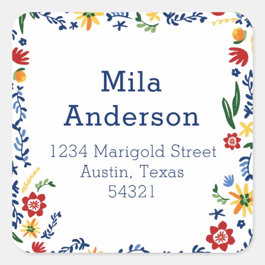Embroidered Florals Square Address Label | Zazzle.com