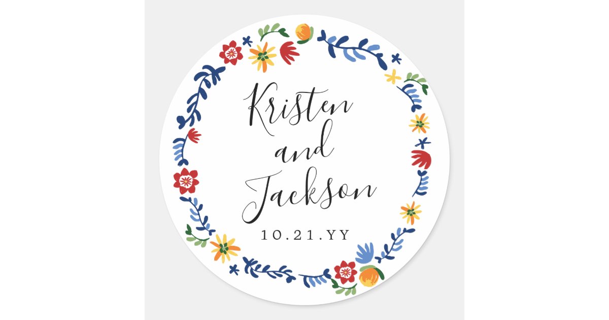 Embroidered Florals Wedding Classic Round Sticker | Zazzle